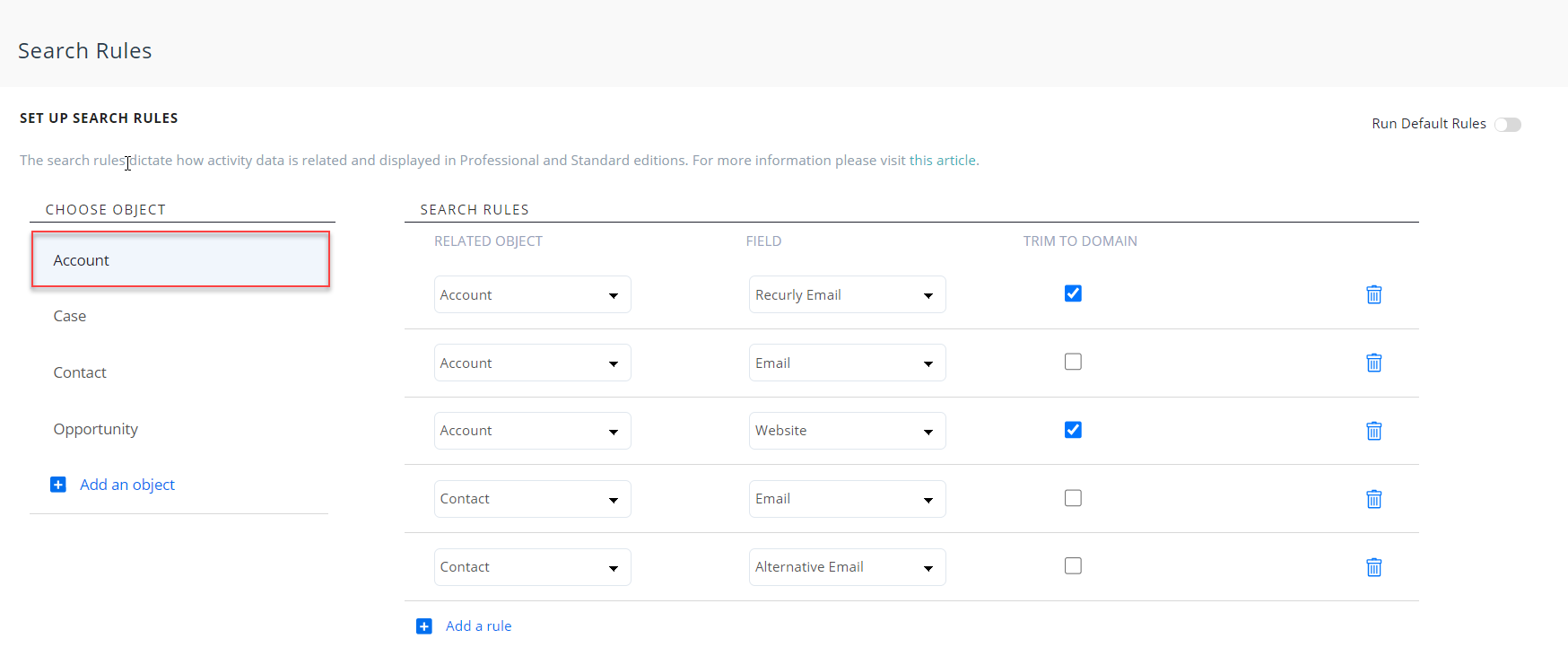 Set up Search Rules – Ebsta Knowledge Base